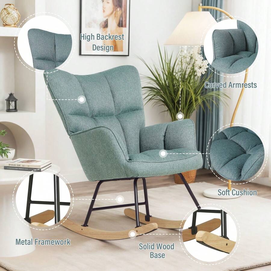 Modern Sherpa Teddy Rocking Chair With High Backrest, Padded Seat ...