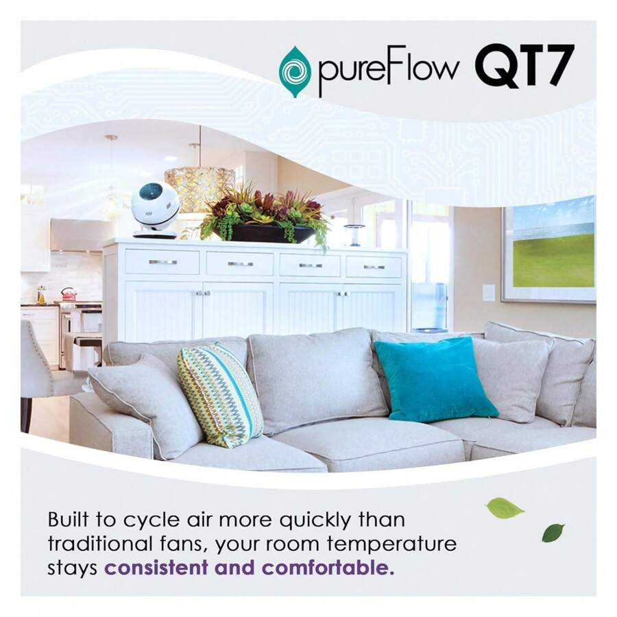 PureFlow QT7 Bladeless Fan - Bedroom, Home, And Office Desk Fan ...