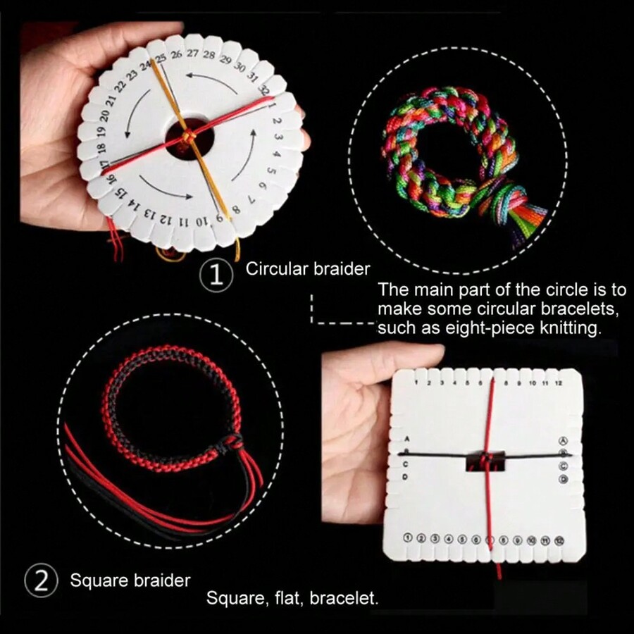 4Size Round&Square Bracelet Knitting Kumihimo Disc Disk Tray Braided ...