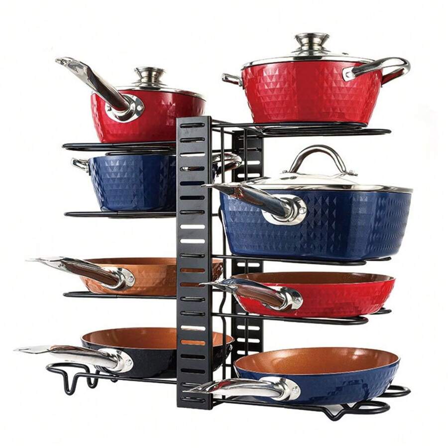 1pc Pots And Pans Organizer Under Cabinet, 8 Tier Pan Organzier Rack ...