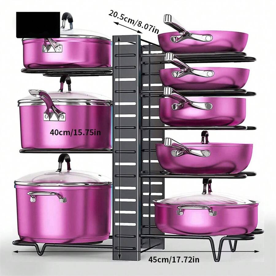 1pc Pots And Pans Organizer Under Cabinet, 8 Tier Pan Organzier Rack ...