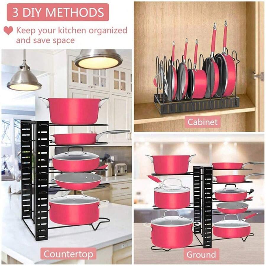 1pc Pots And Pans Organizer Under Cabinet, 8-Tier Pot Organizers Rack ...