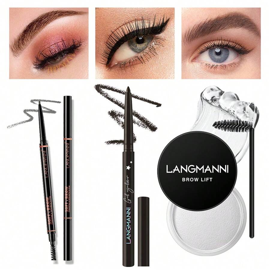 Eyebrow Pencil + Eyeliner + Eyebrow Defining Balm, Dual-Ended Rotating ...