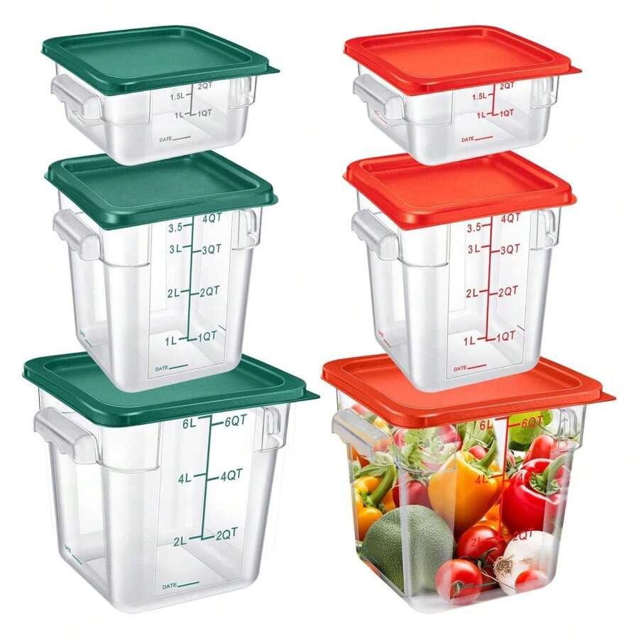 6 Pcs Square Food Storage Container With Lid Set 2Qt 4Qt 6Qt Clear ...