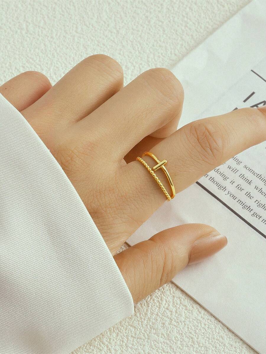 1PC 925 Sterling Silver Double Cross Ring Eternity Promise Ring For Her Cubic Zirconia Wedding ...