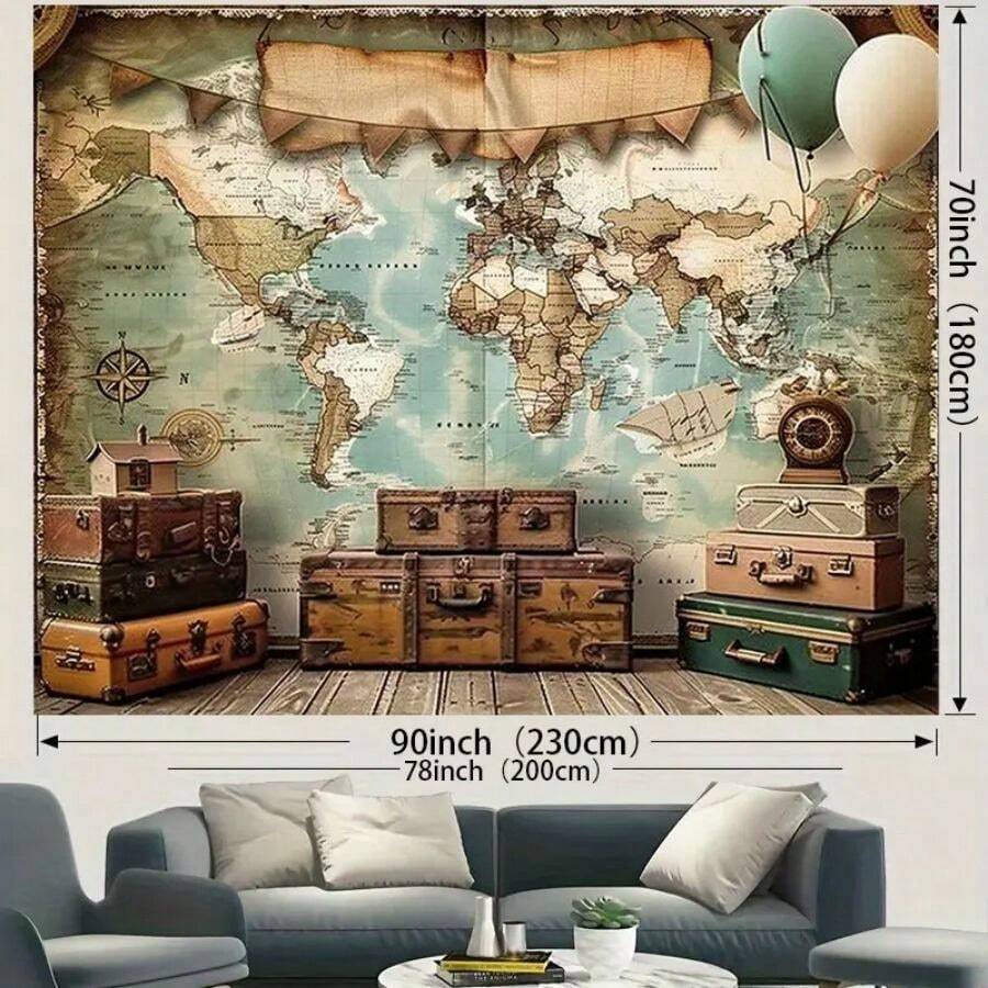 Navigation Adventure Party Background Cloth - Retro World Map With ...