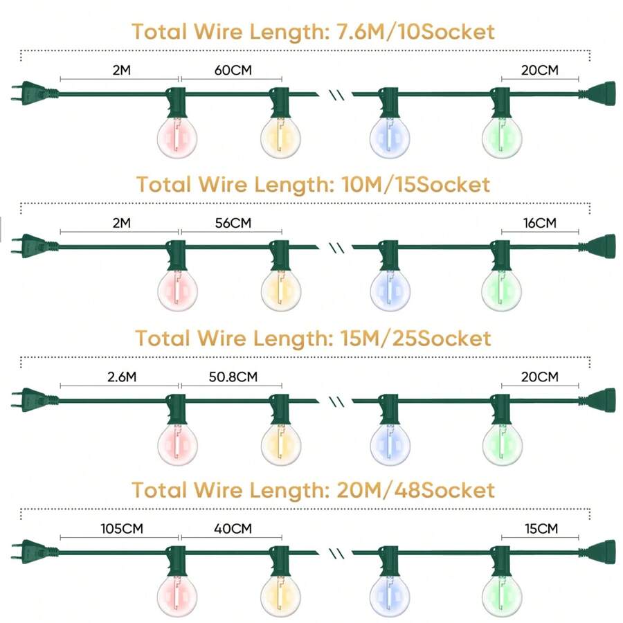 E12 Socket G40 RGB Patry String Light EU Plug 220V 25ft 50ft 65ft ...