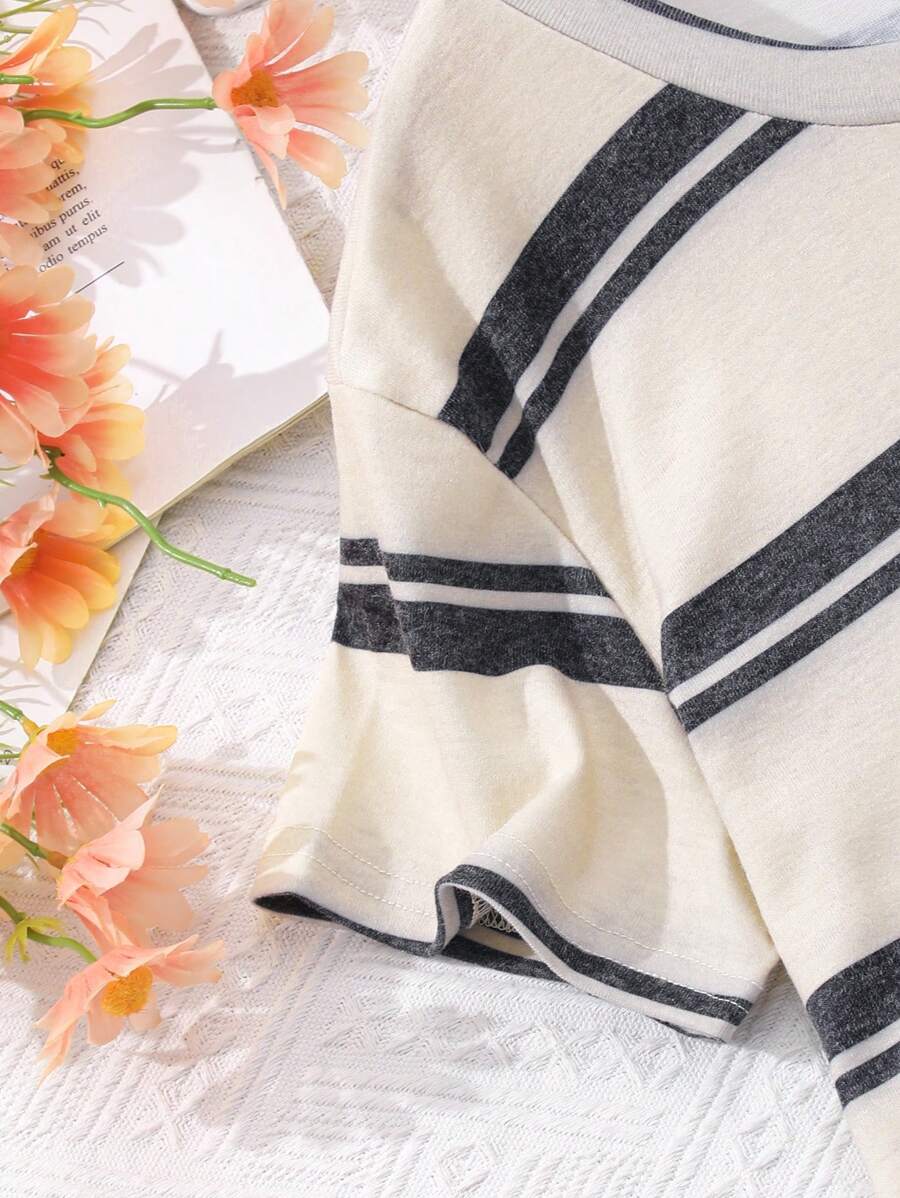 Summer Round Neck Short Sleeve Striped Casual T Shirt Dress For Big