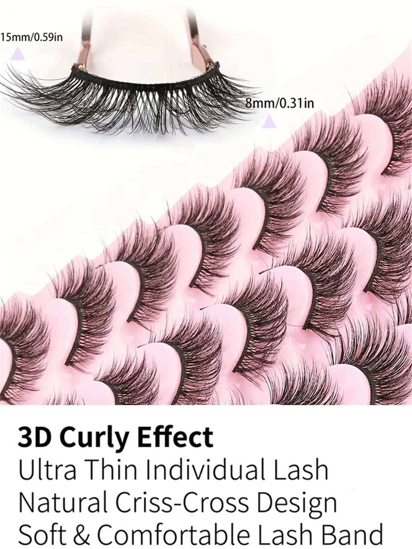 14 Pairs False Eyelashes 14mm 3D Faux Mink Lashes Natural Look Fluffy ...
