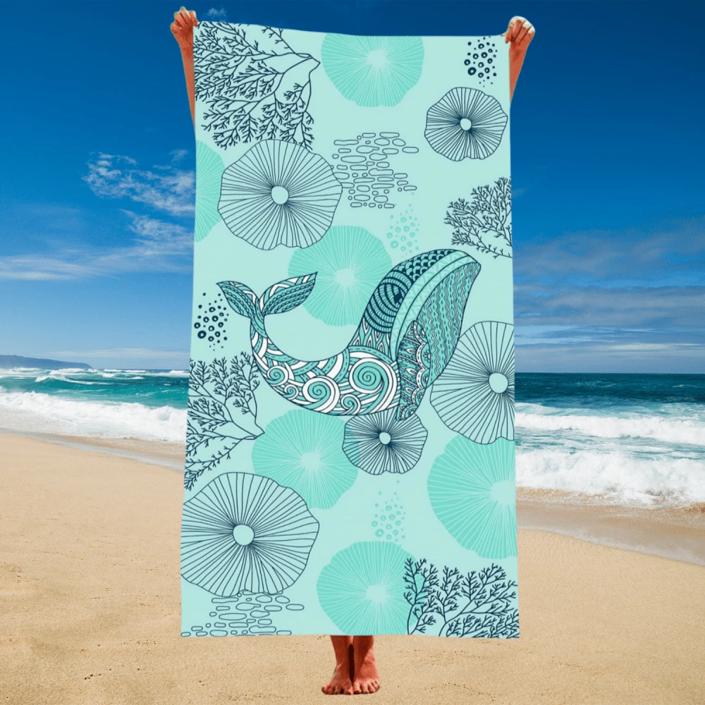 1pc Abstract Whale Print Beach Towel -30in X 60in, Super Large Microfiber Beach Blanket, Super ...