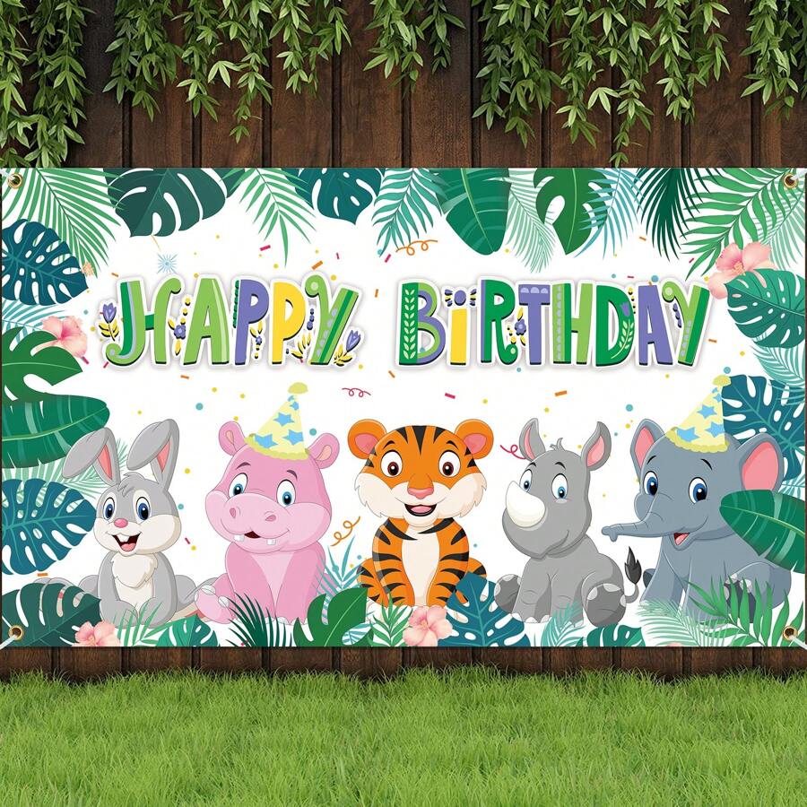 Birthday Decorations Backdrop Banner, Jungle Animal Theme Party ...