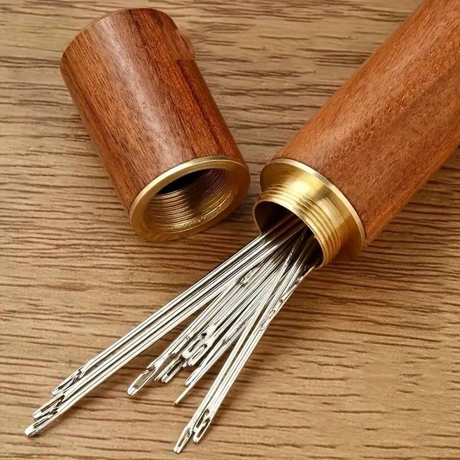 30pcs Self-Threading Needles With Random Sizes And Wooden Storage Tube ...