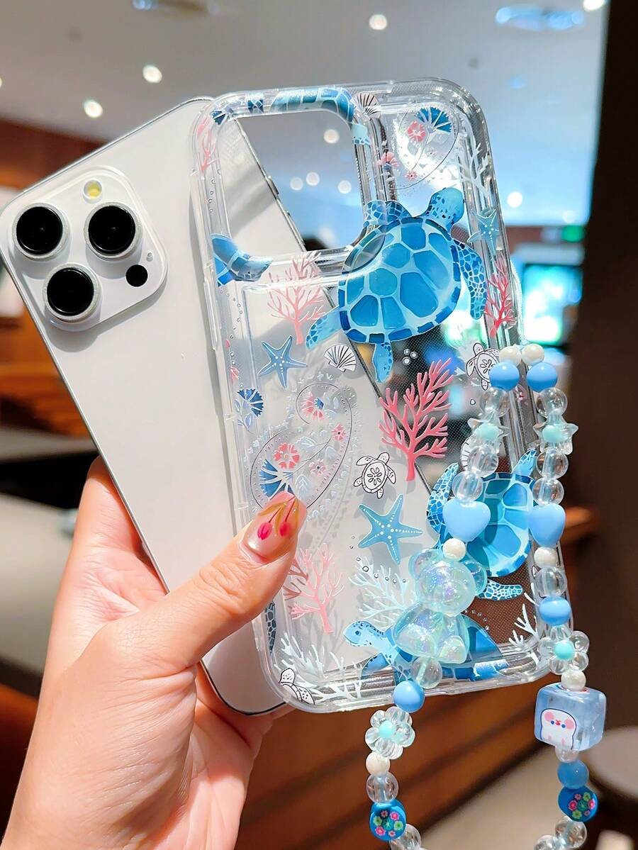 Beach With Phone Charm 1pc Cute Ocean Turtle Pattern Transparent TPU ...