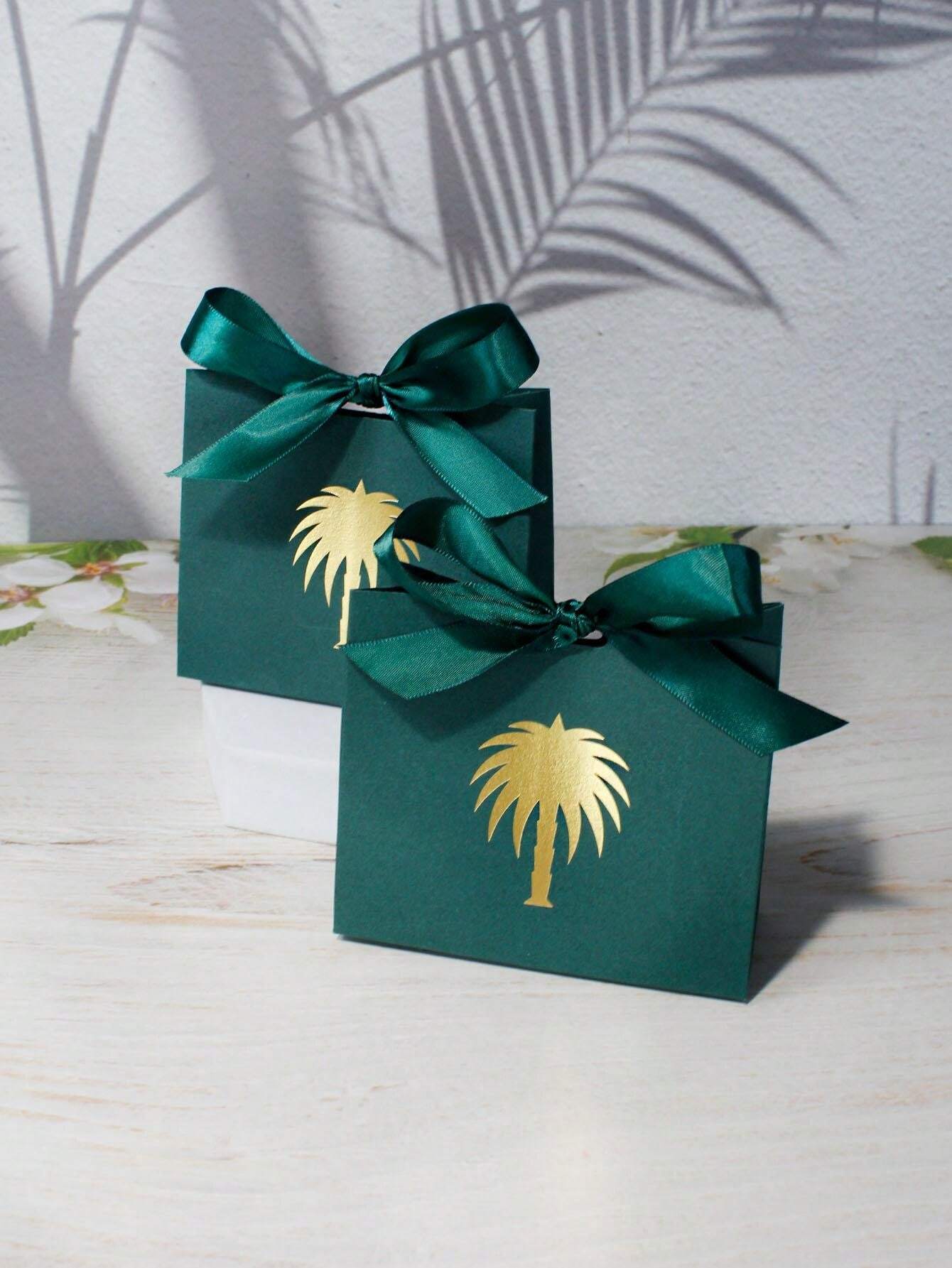 5pcs/10pcs Luxurious Green Mini Gift Boxes With Gold Palm Emblem, Ideal ...