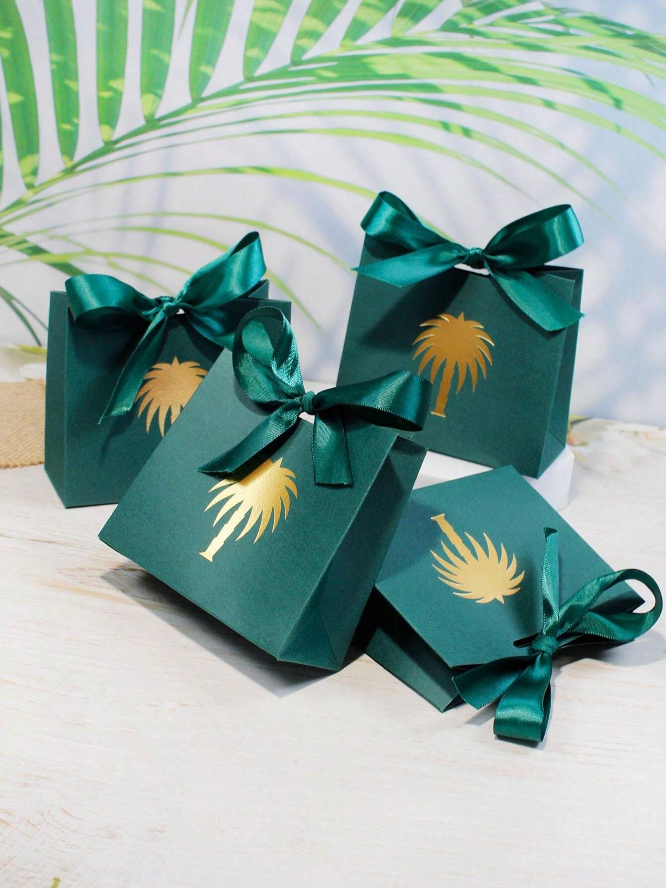 5pcs/10pcs Luxurious Green Mini Gift Boxes With Gold Palm Emblem, Ideal ...