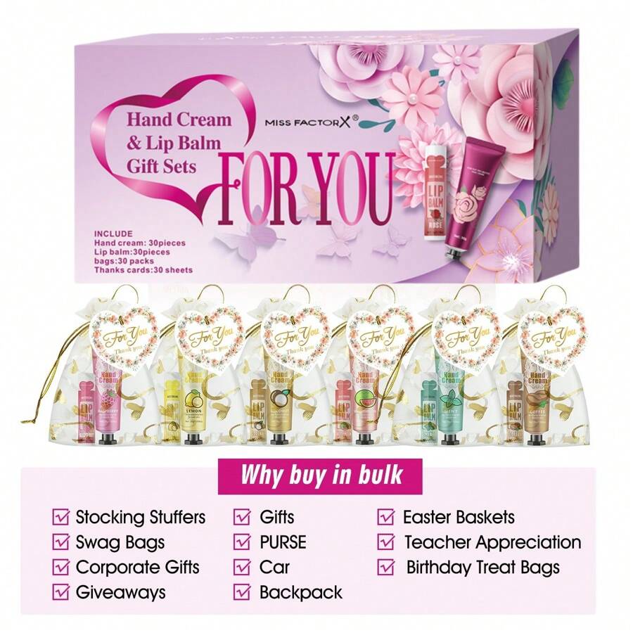 MISS FACTORX 30 Sets/Box Lip Balm And Hand Cream Gift Set, Perfect For ...