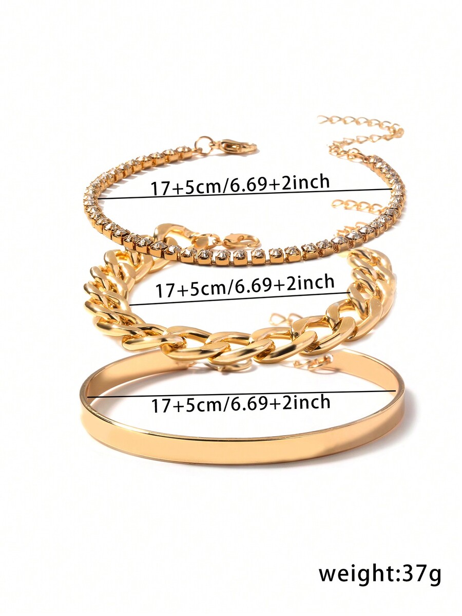 Nooxian Set Of 3 Aluminum Chain Gold Bracelets And Bangle With Claw ...