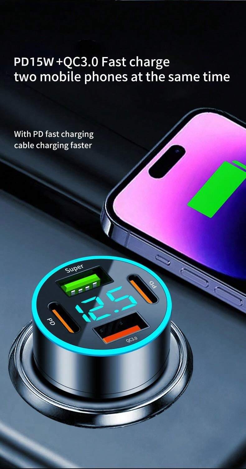 66W 4 Ports USB Type C Car Charger Fast PD Charging Quick Charge 3.0 ...
