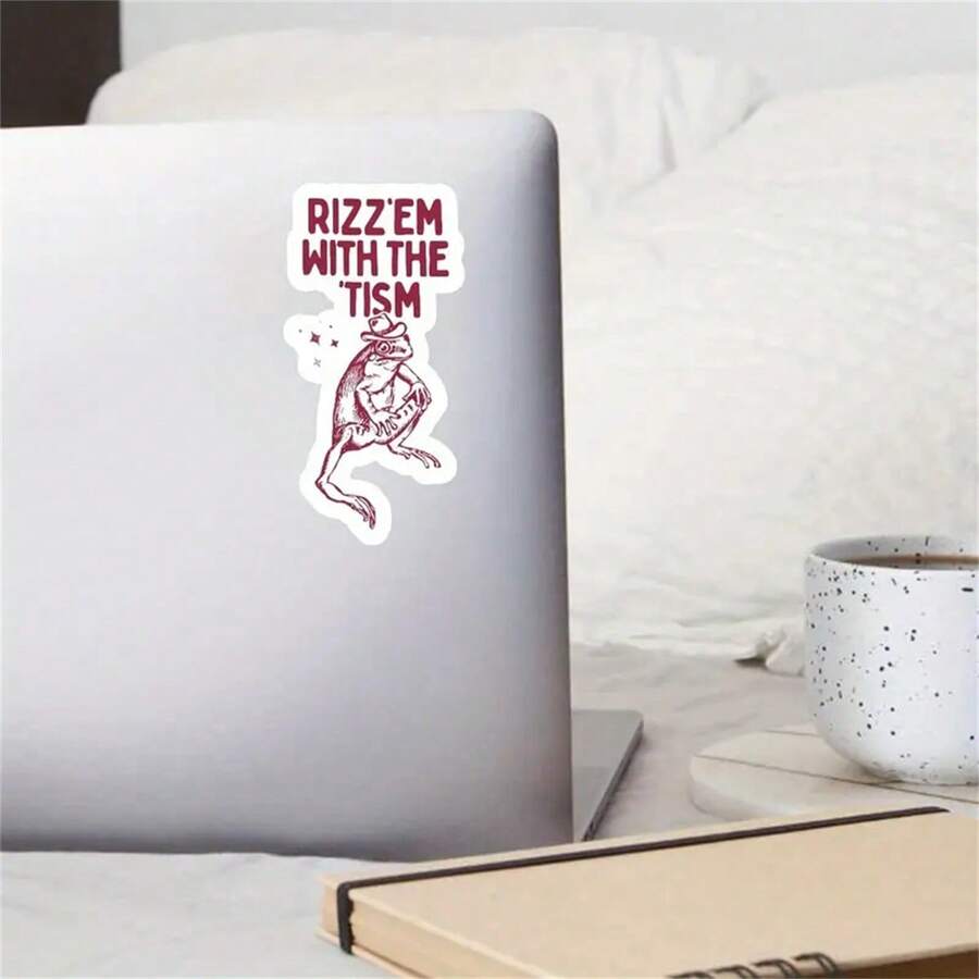 "Rizz Em With The Tism" Frog Sticker Vinyl Film Sticker For Laptops ...