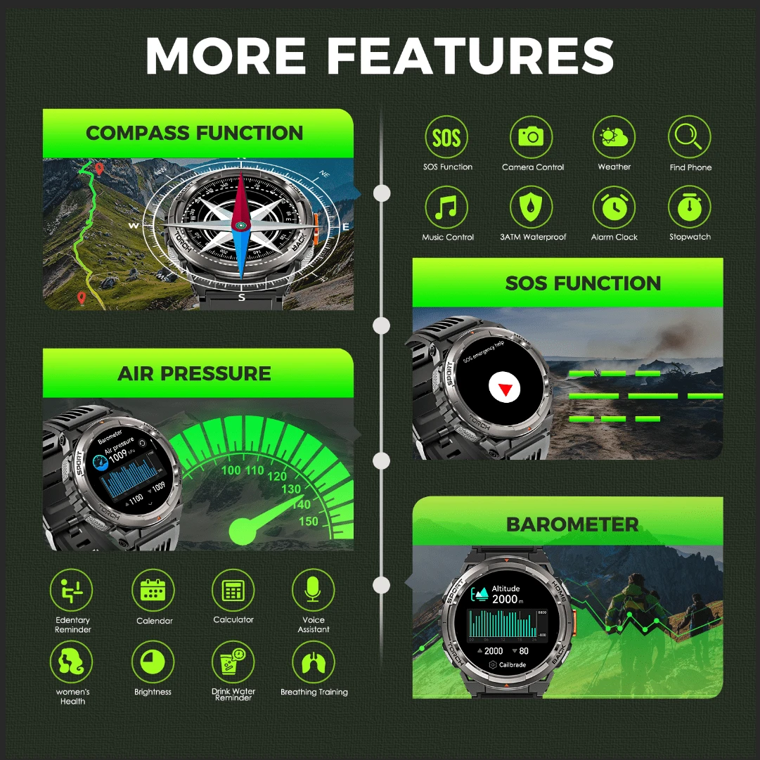 XAXRE Men's Outdoor Smartwatches With Text And Call With LED Flashlight ...