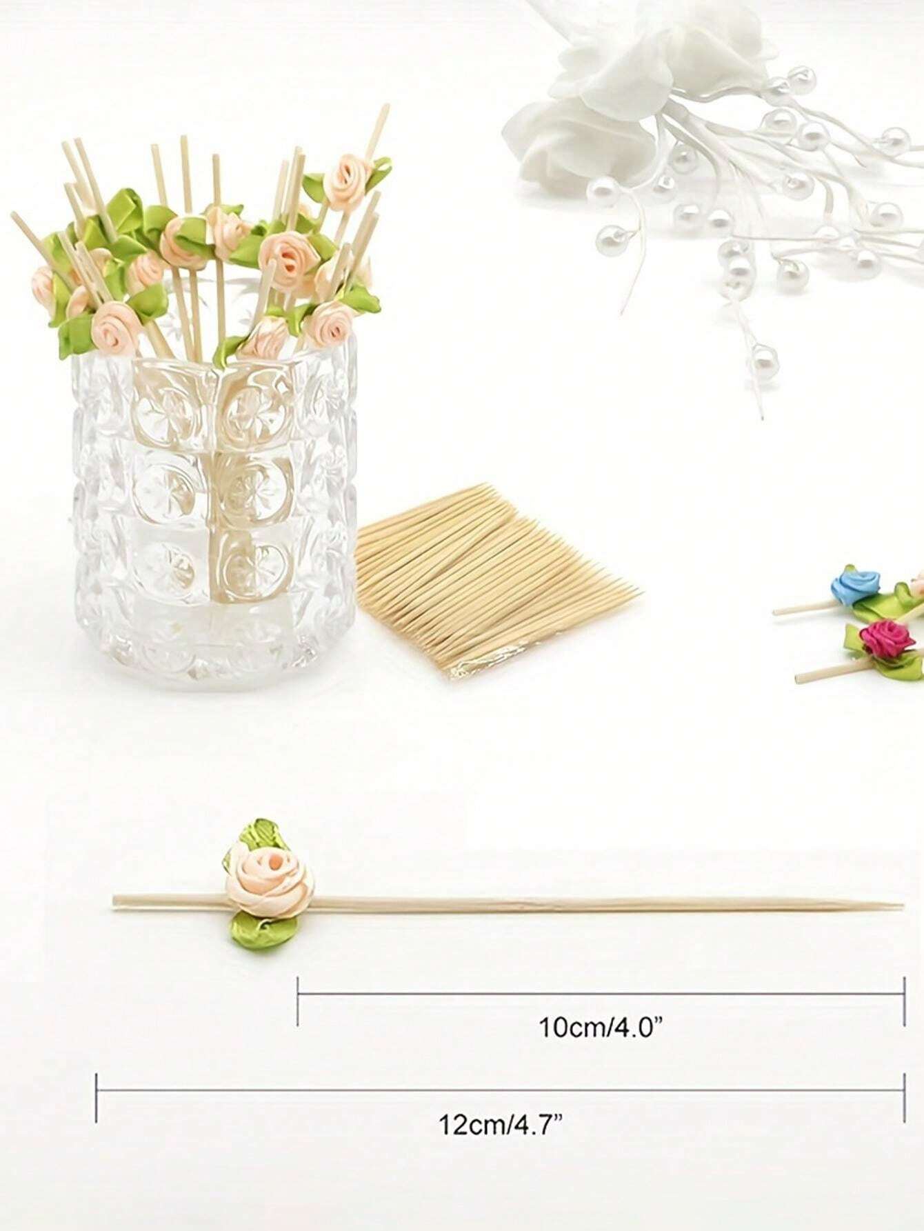 100pcs 4.7 Inch Rose Flower Style Bamboo Cocktail Toothpicks, Ideal For ...