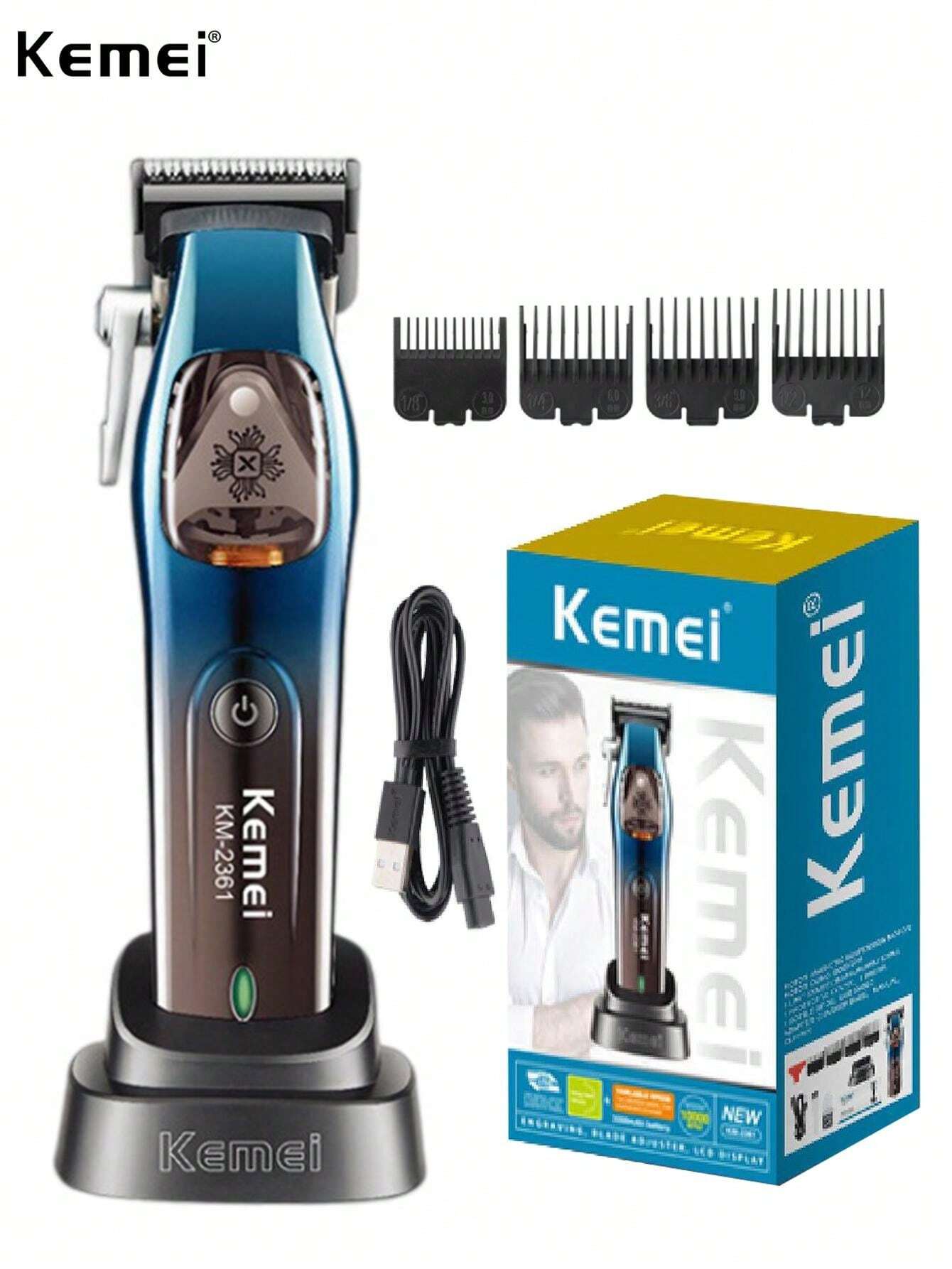 Kemei Professional Barber Hair Clipper With Charging Base Electric Hair ...