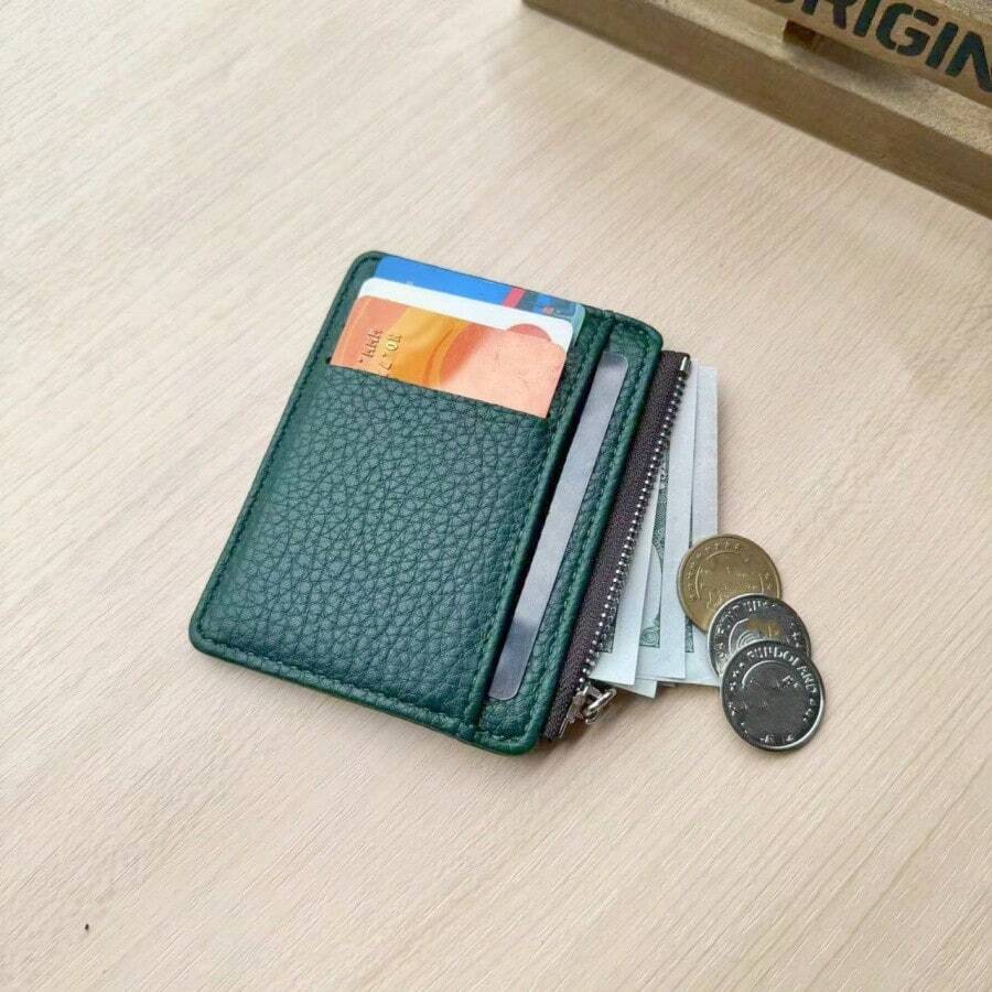 1pc Minimalist Style Zippered PU Leather Card Case & Coin Card Holder ...