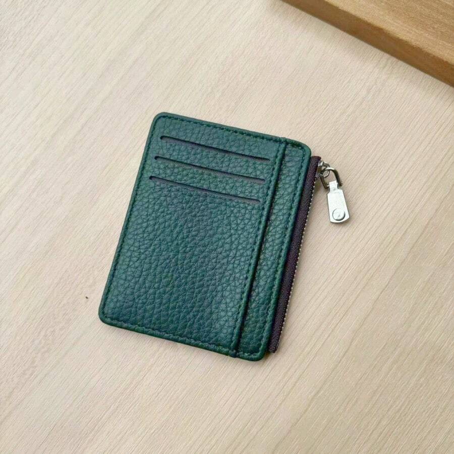 1pc Minimalist Style Zippered PU Leather Card Case & Coin Card Holder ...