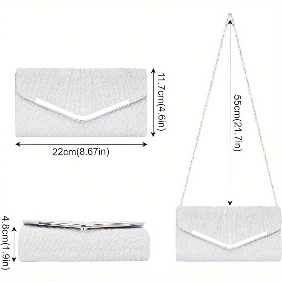 Women's Evening Handbags, Silver Glitter Pleated Evening Purses W/Chain ...
