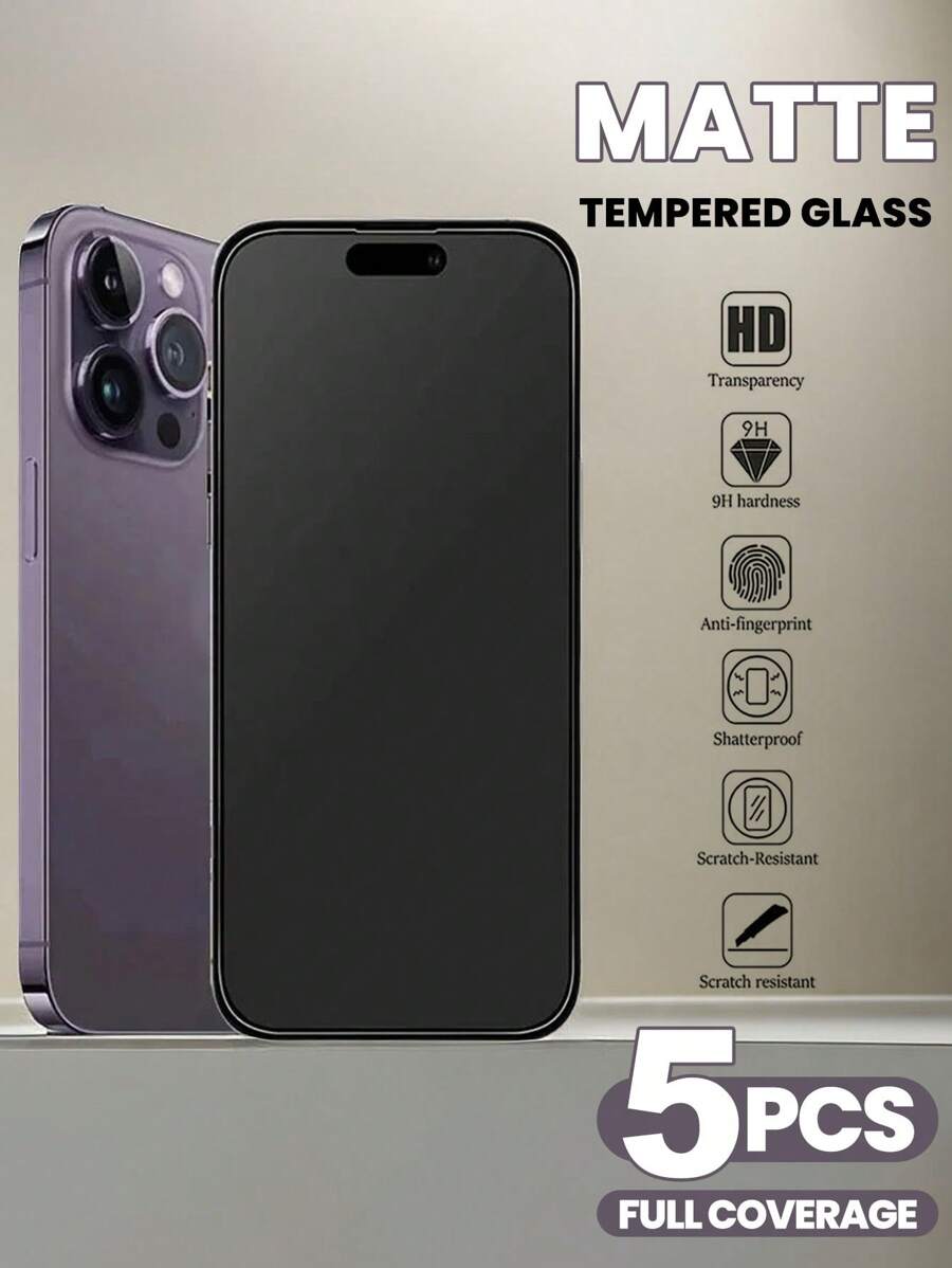 5 Pcs Matte Tempered Glass Screen Protector Compatible With IPhone ...