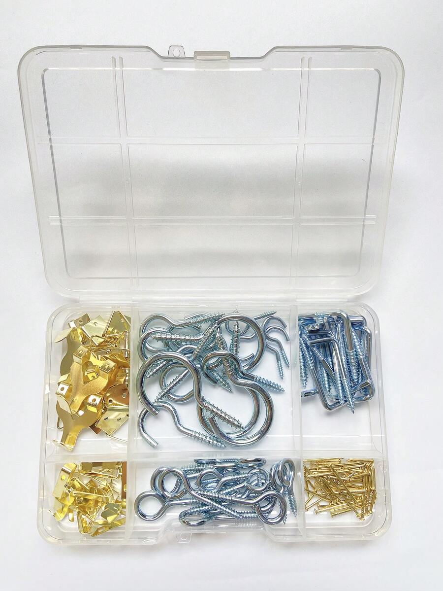 ชุดแขวนรูปภาพ 1 กล่องพร้อมชุดสกรูและตะขอ สแตนเลส รวมถึงสกรูตะขอเบา ตะปู ...