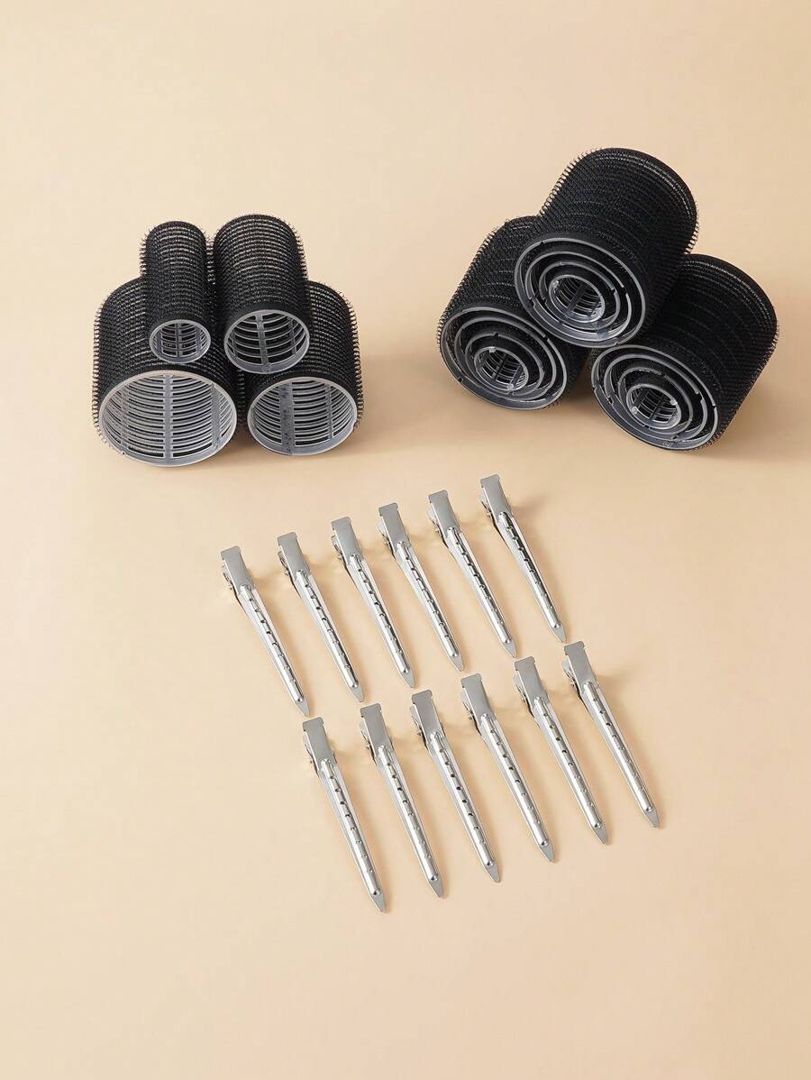 16pcs Black Curling Tube Set Curling Tool Fixed Clip Eight Shaped Air ...
