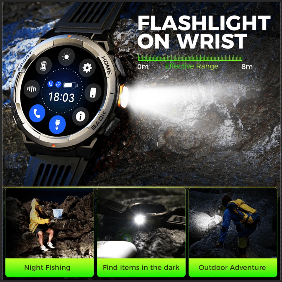XAXRE 3ATM Waterproof Smart Watch For Men With LED Flashlight 1.45'' HD ...