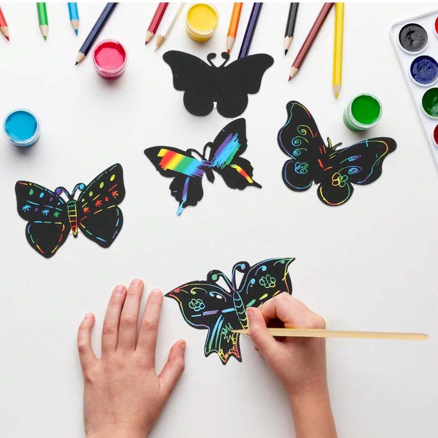 12pcs/Pack, Butterfly Magic Color Scratch Bookmarks, Craft Kits Rainbow ...