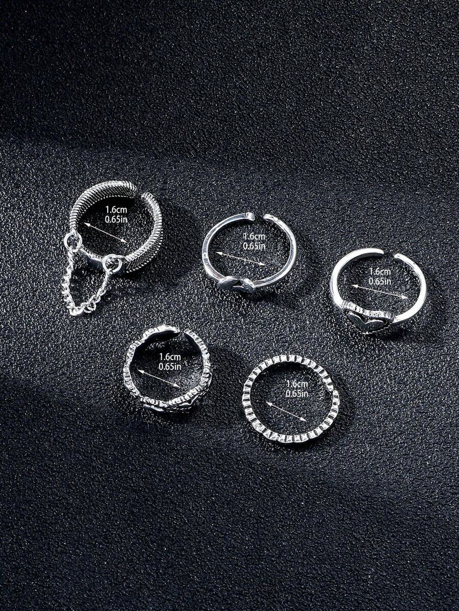 5pcs Vintage Hip-Hop Worn-Effect Ring Set For Women, Unique Sweet ...