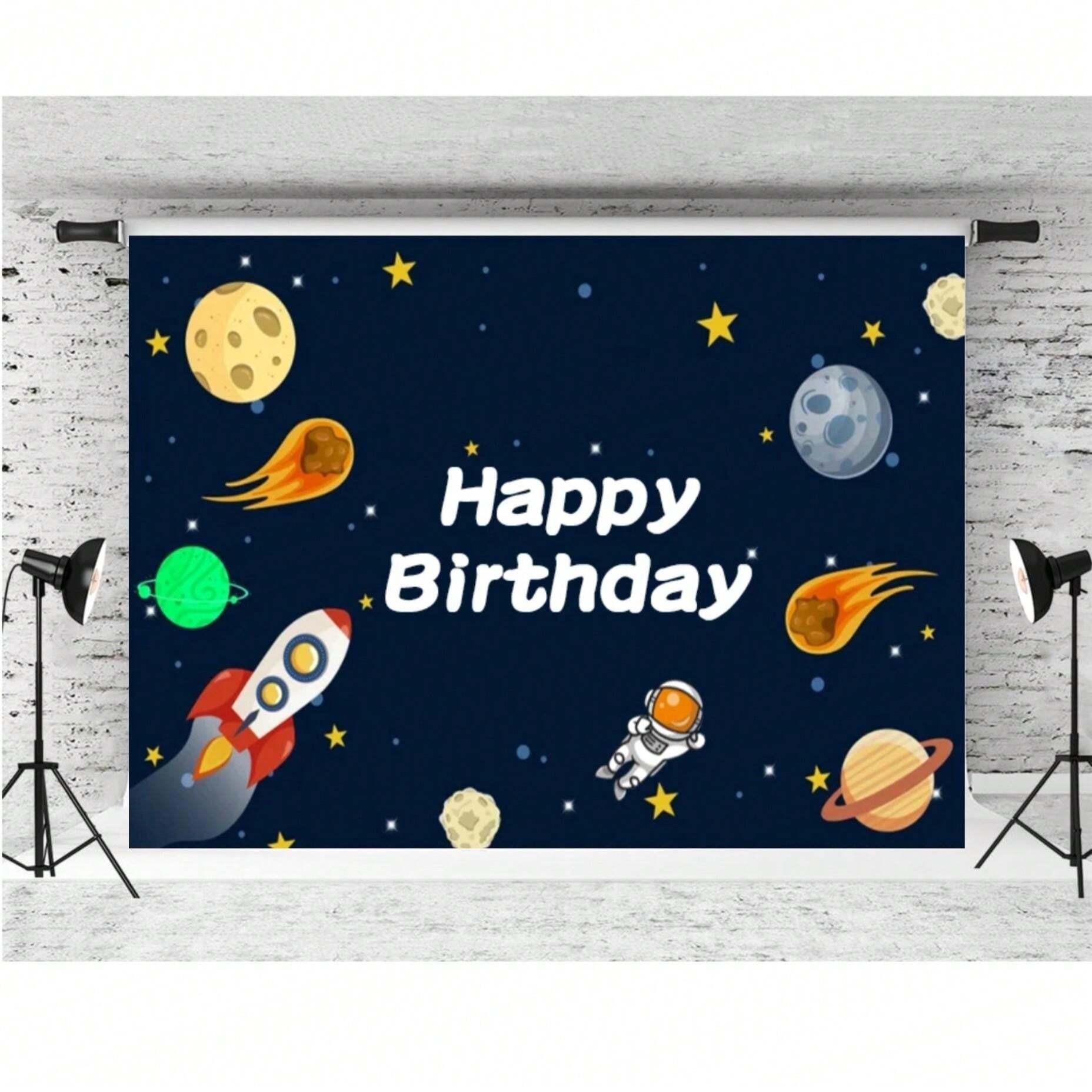 Outer Space Theme Happy Birthday Backdrop Universe Planet Galaxy ...