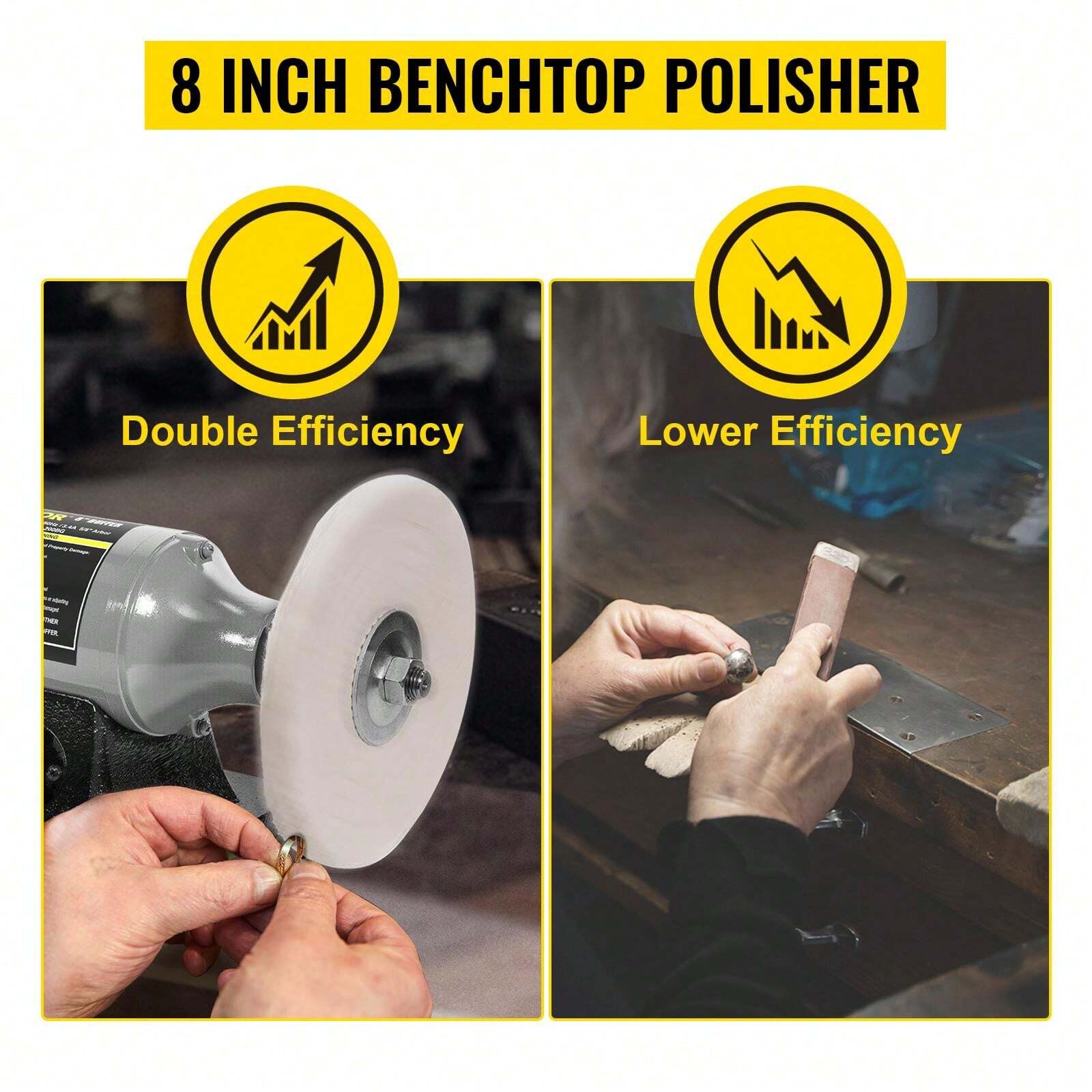 VEVOR Bench Buffer Polisher 8 Inch Buffing Machine 350W 3 4HP Motor ...