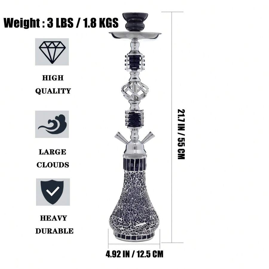 Hookah Set 2 Hose, Classic Pattern Glass Base Bottle Design 2 Hose ...