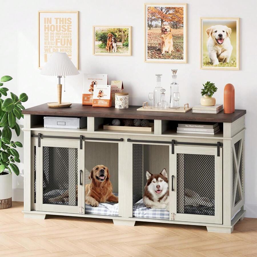Dog Crate Furniture, 71" Heavy Duty Dog Kennel With 3 Storage Cubby For ...