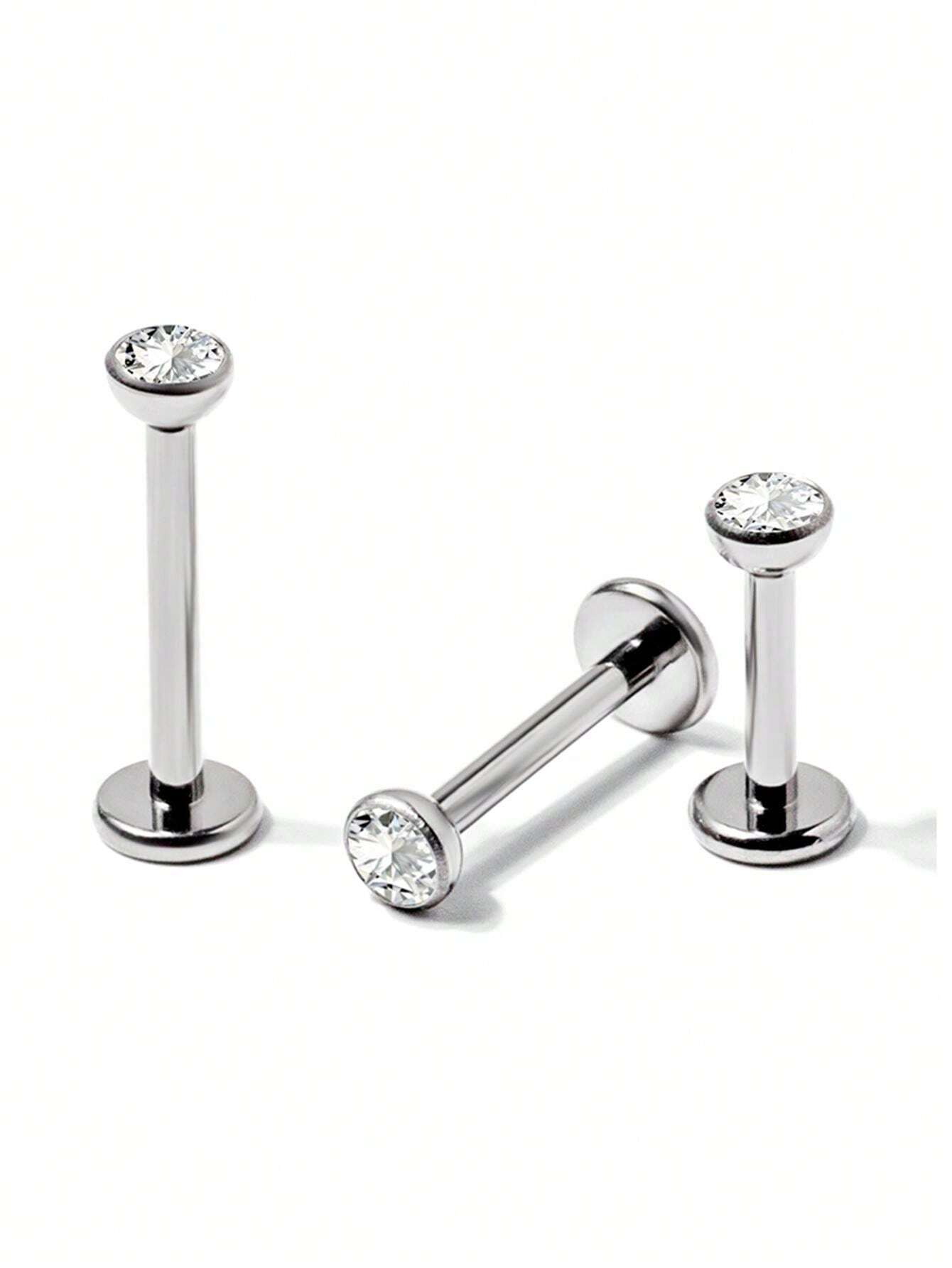 1pc Titanium Internal Thread Labret Ear Studs Piercing Jewelry CZ ...