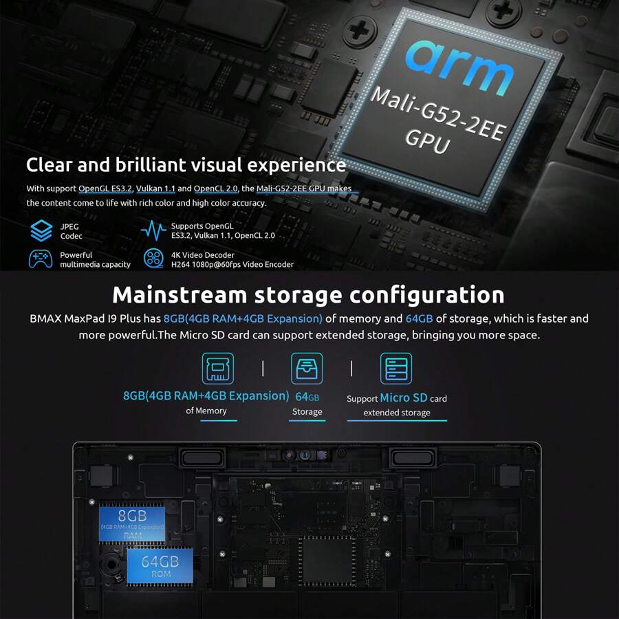 Bmax I9 Plus 2024 Tablet RK3562 4-Core 8G(4G+4G Extended) RAM 64GB ROM ...
