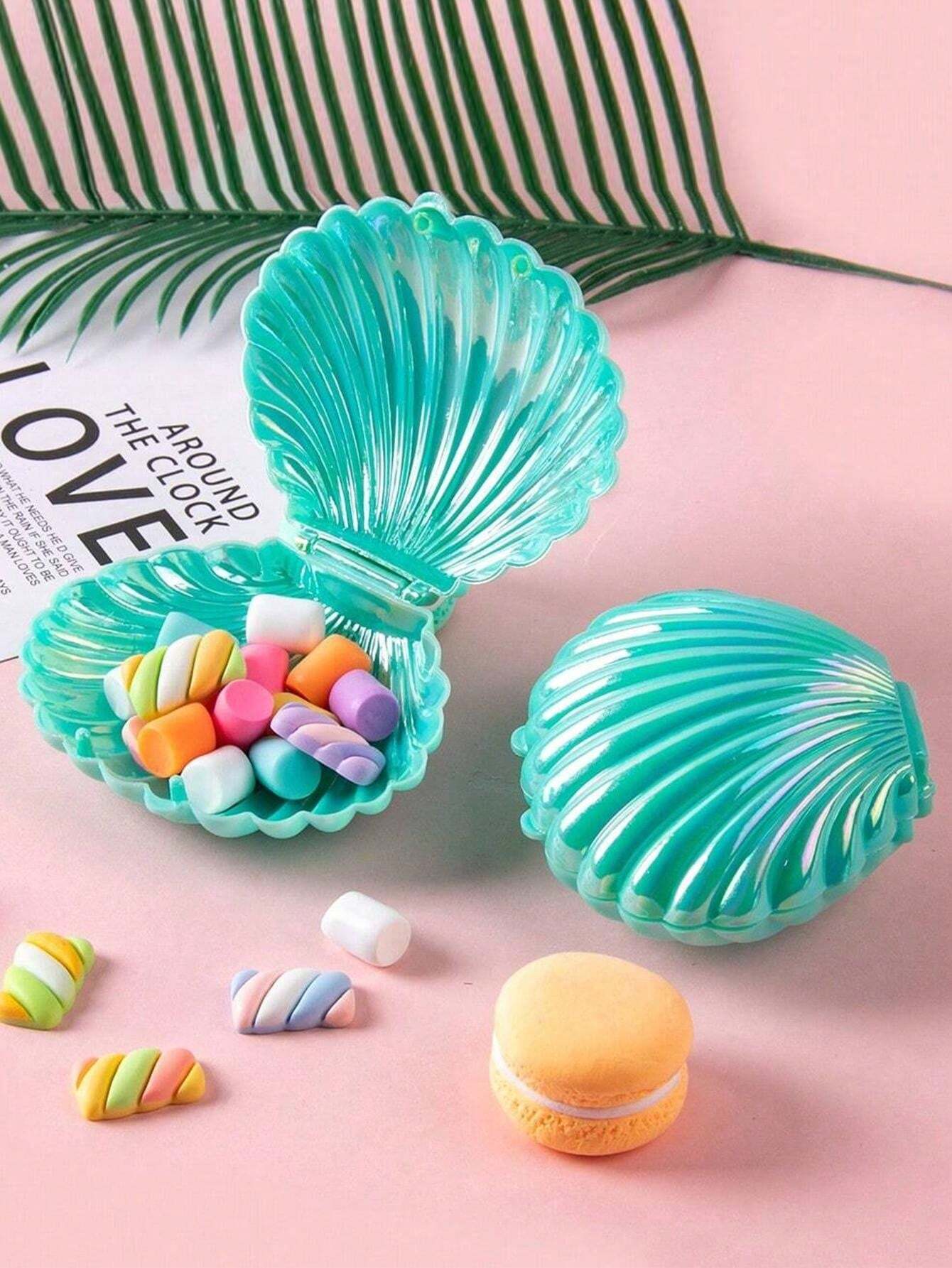 10 ชิ้น Mini Shell กล่องขนมนางเงือกพลาสติก Mini Sea Shells กล่องของขวัญ Pearlescent สีภายใต้ทะเล 