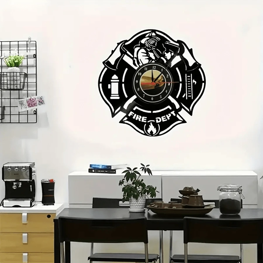 Fire Department Vinyl Wall Clock Firefighter Wall Clock 12 Inch Black ...