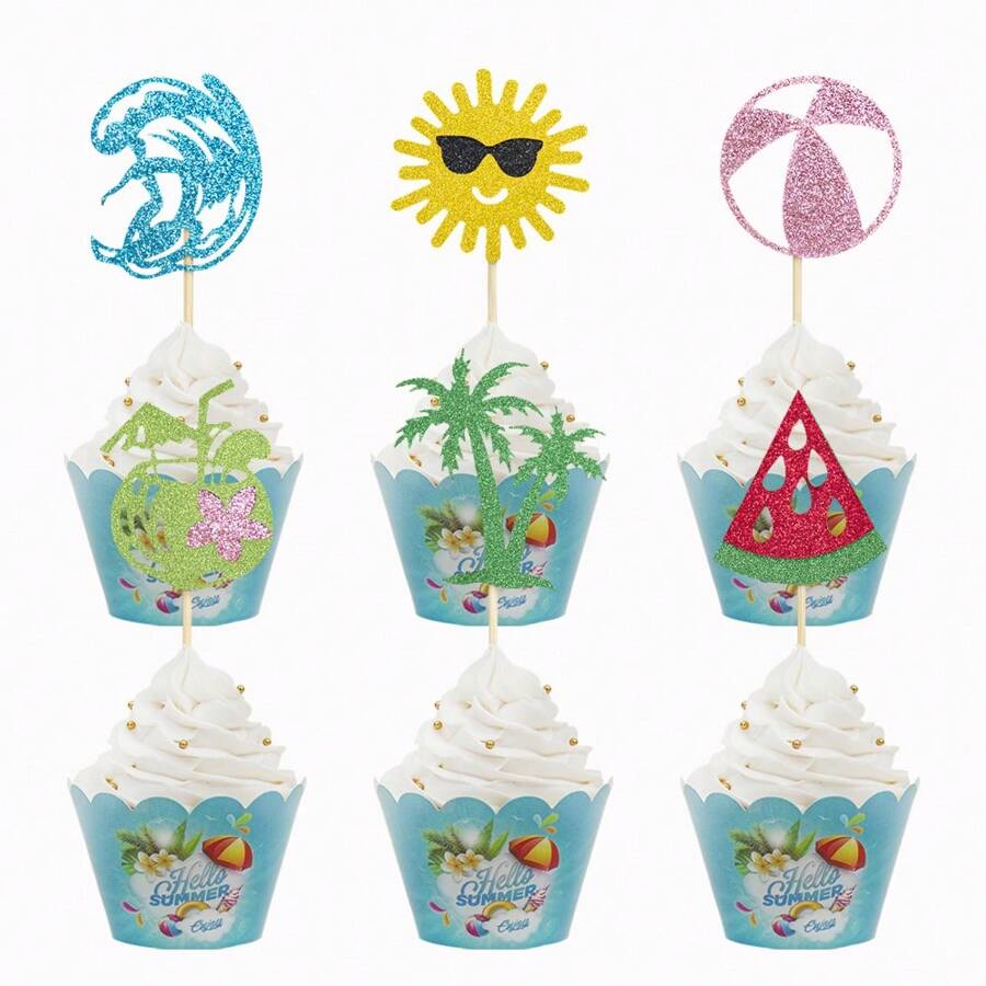 12 piezas Toppers de cupcakes con temática de playa de verano en Hawai ...