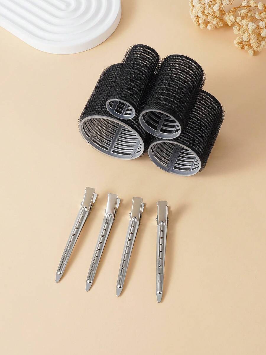 16pcs Black Curling Tube Set Curling Tool Fixed Clip Eight Shaped Air ...
