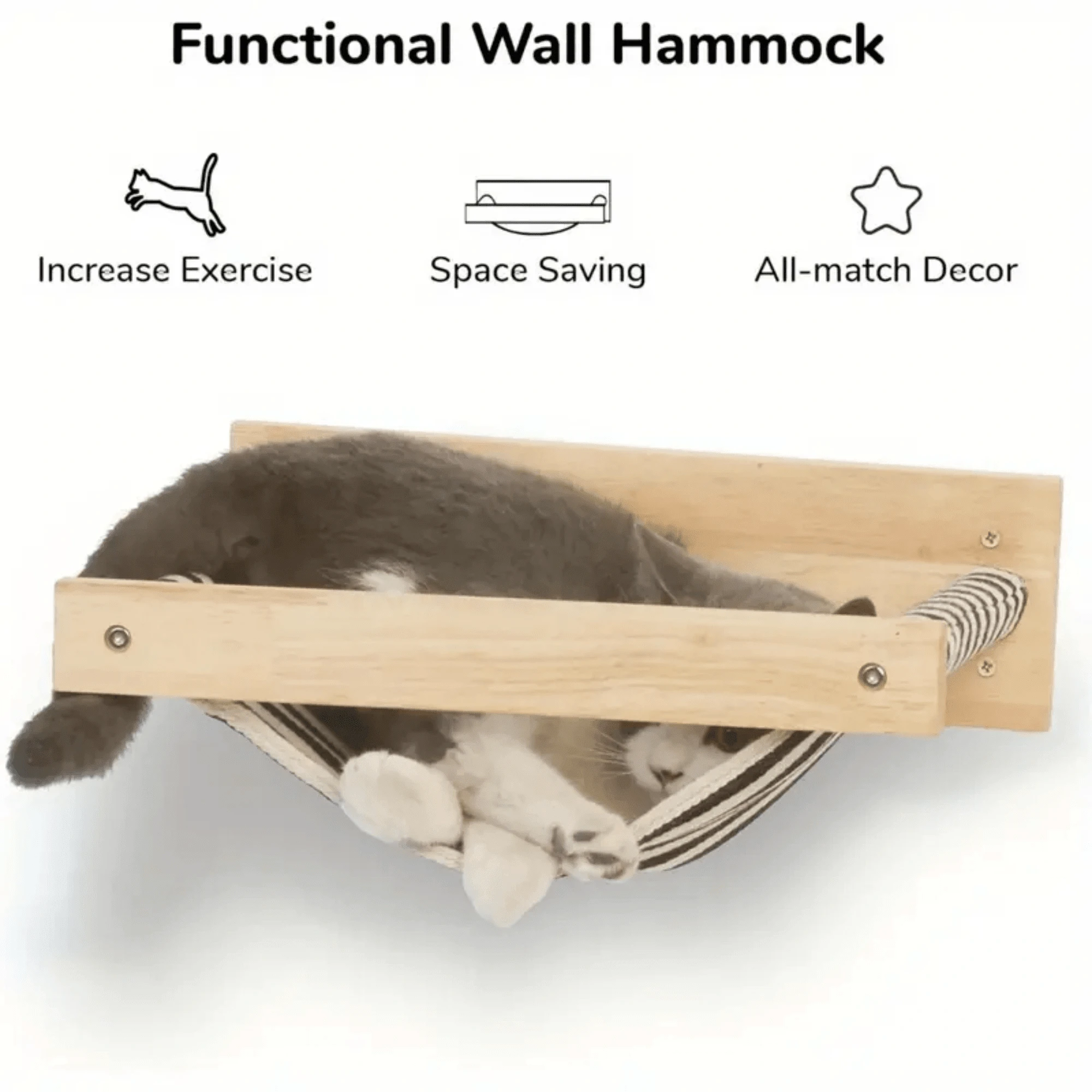1pc Wall Mounted Cat Hammock Stairs, Solid Wood Cat Climbing Frame ...