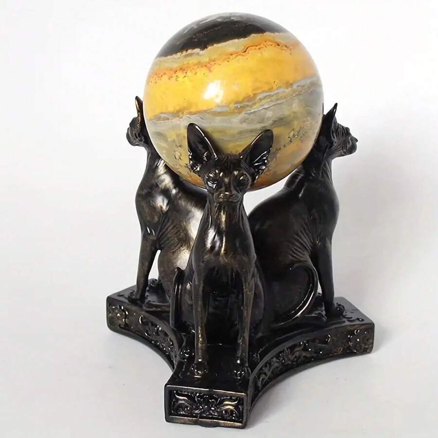1pc Cat Crystal Ball Stand Cats Shape Sphere Holder Triple Egyptian ...