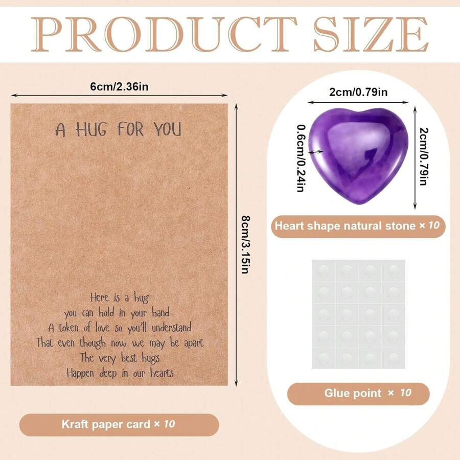 30pcs Pocket Hug Token Bulk Hug Cards With Heart Shape Natural Stones ...
