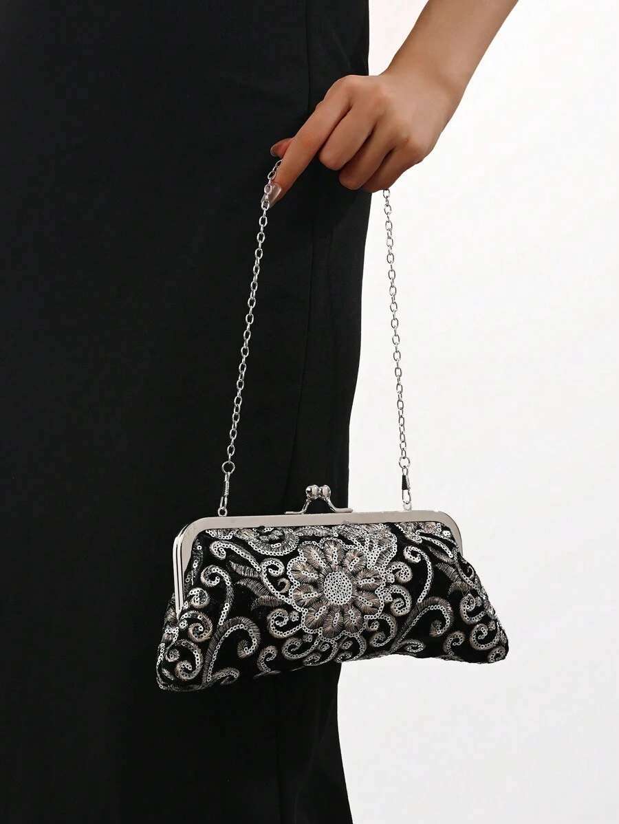 Women's Exquisite Retro Beaded Embroidery Evening Bag, Black Formal ...