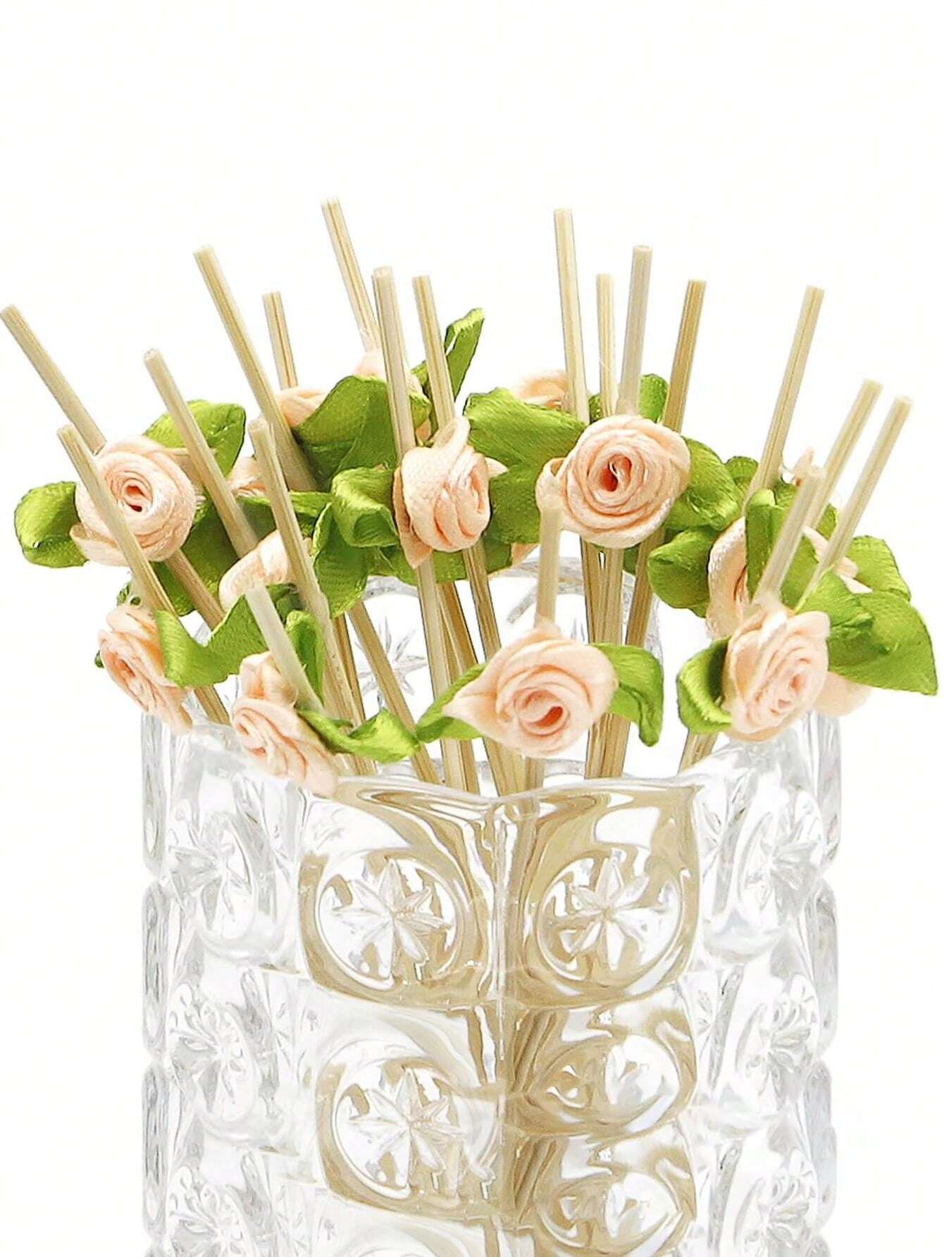 100pcs 4.7 Inch Rose Flower Style Bamboo Cocktail Toothpicks, Ideal For ...